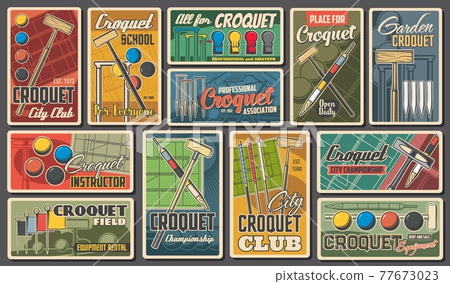 Croquet sport championship and club retro posters-插圖素材 [77673023] - PIXTA圖庫