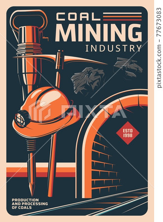Coal mining and miner tools, vintage retro poster - Stock Illustration ...