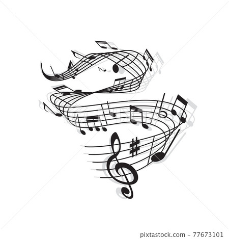 Musical wave of music notes and clef on stave - Stock Illustration ...