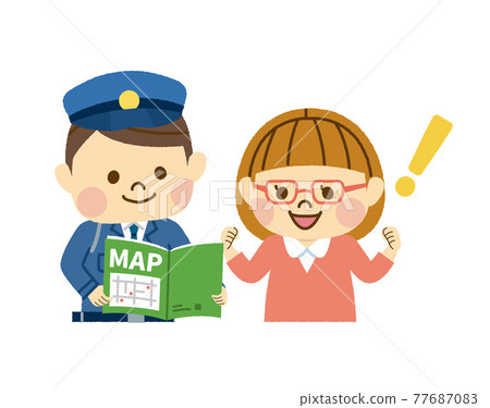A woman asking for directions in a police box - Stock Illustration ...