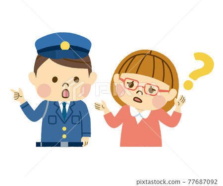 A woman asking for directions in a police box - Stock Illustration ...