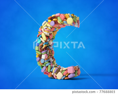 different pills stack in shape of letter C. 3D... - Stock Illustration ...
