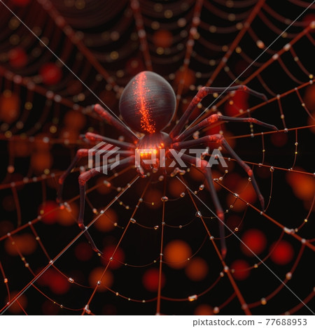 glowing red spider in waiting on web 3D... - Stock Illustration ...