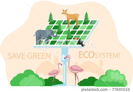 Solar panel with different animals and birds.... - Stock Illustration ...