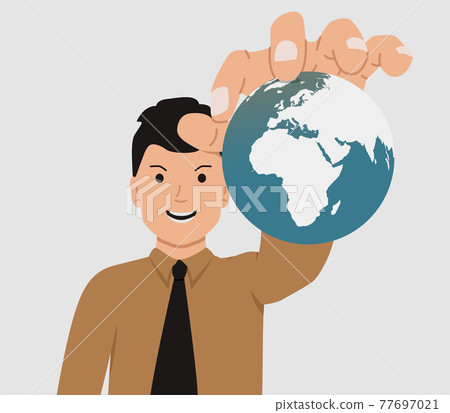 The concept of world domination. Man holds the... - Stock Illustration ...