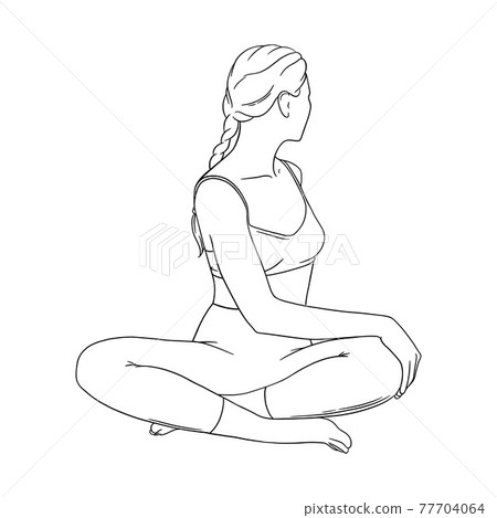 Yoga Easy Seated Twist performed by woman.... - Stock Illustration ...