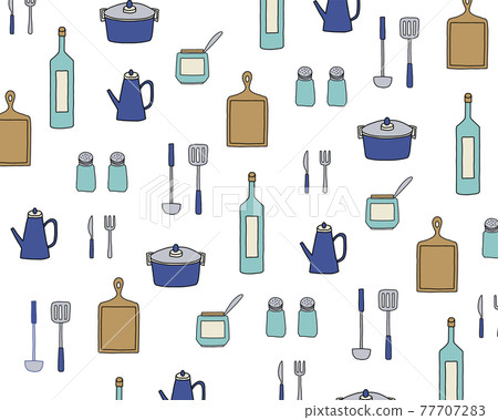 Kitchen cutlery pattern background color - Stock Illustration [77707283 ...