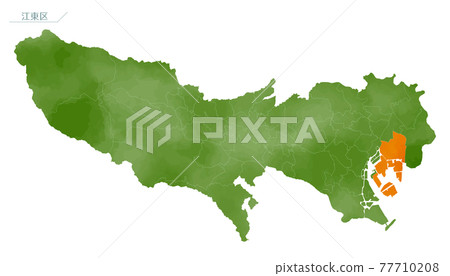 Watercolor-style map Koto-ku, Tokyo - Stock Illustration [77710208] - PIXTA