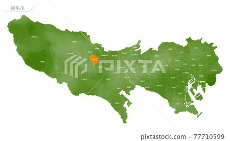 Watercolor-style map Fussa, Tokyo - Stock Illustration [77710599] - PIXTA