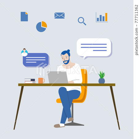 Telework men and icons Remote work work from home - Stock Illustration ...