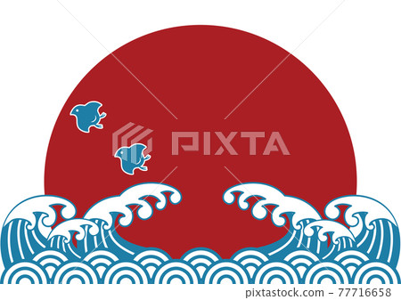 Wave sea plover bird Japanese pattern Qinghai... - Stock Illustration ...