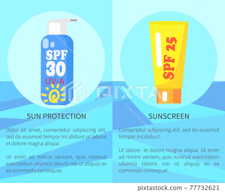 Set of Sun Protection and Sunscreen Posters - Stock Illustration ...