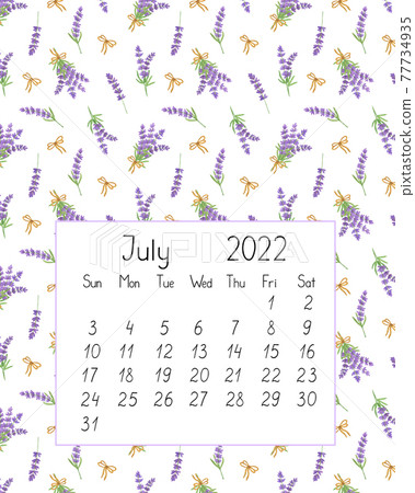 Calendar page the year 2022 for July watercolor...-插圖素材 [77734935 ...