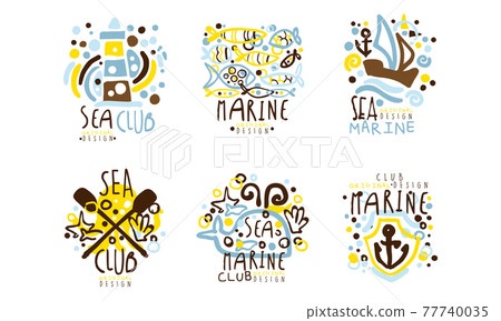Sea Club Label Original Design with Yacht, Sea... - Stock Illustration ...