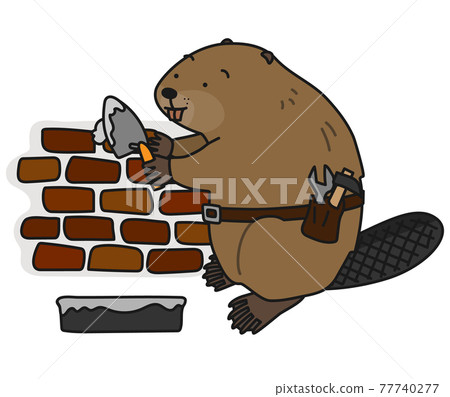 Hardworking beaver making brick walls - Stock Illustration [77740277 ...