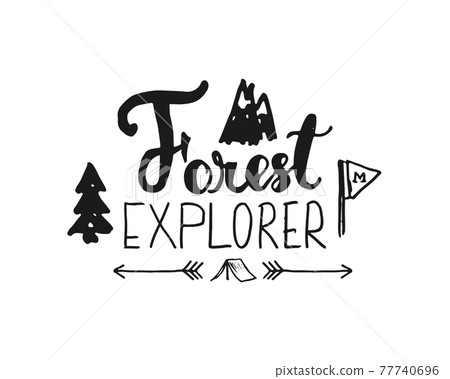 Forest explorer lettering handwritten sign,... - Stock Illustration ...
