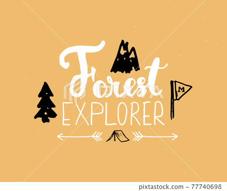 Forest explorer lettering handwritten sign,... - Stock Illustration ...