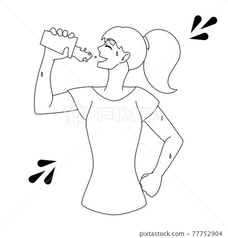 Hydration cup sweaty female line drawing - Stock Illustration [77752904 ...
