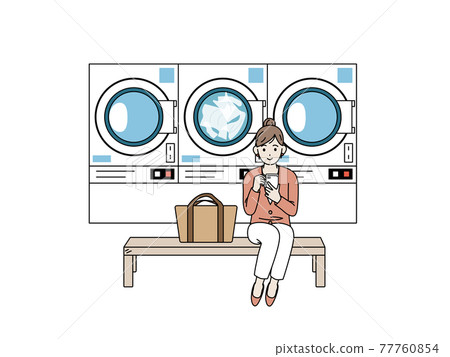 Female housewife using a coin laundry... - Stock Illustration [77760854 ...