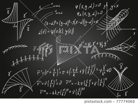 Mathematical formulas drawn by hand on the... - Stock Illustration ...