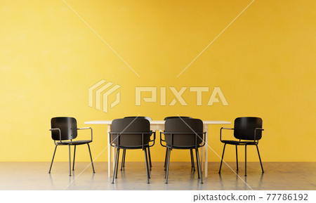 modern yellow room interior design with table... - Stock Illustration ...