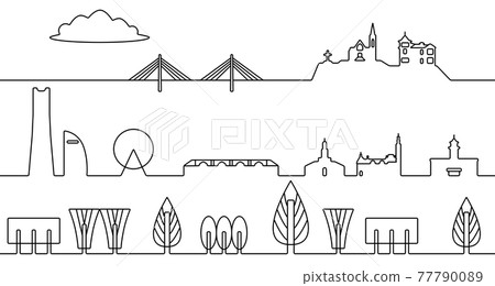 Yokohama cityscape monochrome line drawing - Stock Illustration ...