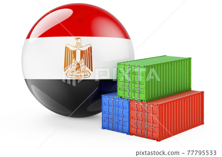Cargo containers with Egyptian flag. Freight... - Stock Illustration ...