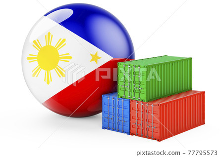 Cargo containers with Filipino flag. Freight... - Stock Illustration ...