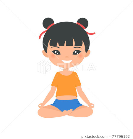 Cute Chinese chibi girl doing yoga, isolated on... - Stock Illustration ...