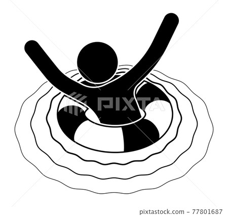 drowning stick man, figure on life buoy asks... - Stock Illustration ...