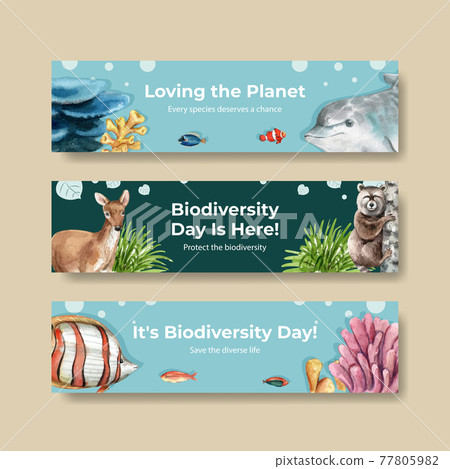 Banner template with biodiversity as natural... - Stock Illustration ...