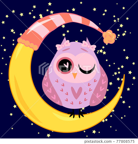 cute cartoon sleeping owl in circles with... - Stock Illustration ...
