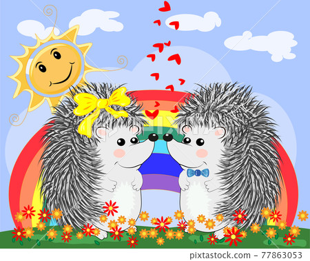 Two lovers cute cartoon hedgehogs, a boy and a... - Stock Illustration ...