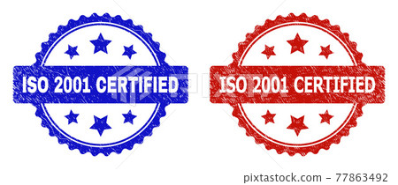 ISO 2001 CERTIFIED Rosette Stamps with Distress... - Stock Illustration ...