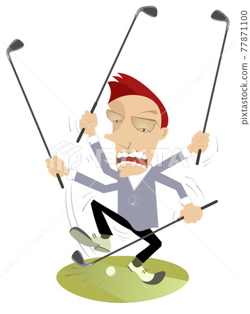 Super golfer is playing golf by many clubs... - Stock Illustration ...