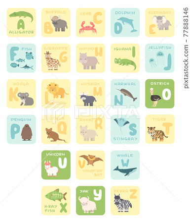Cute A-Z alphabet cards with cartoon animals.... - Stock Illustration ...