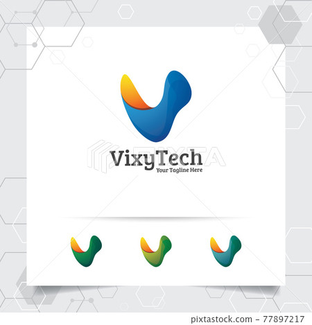 Digital logo 3D letter V design vector with... - Stock Illustration ...