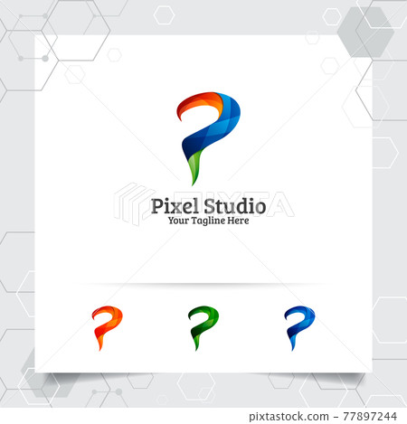 Digital logo letter P design vector with modern... - Stock Illustration ...