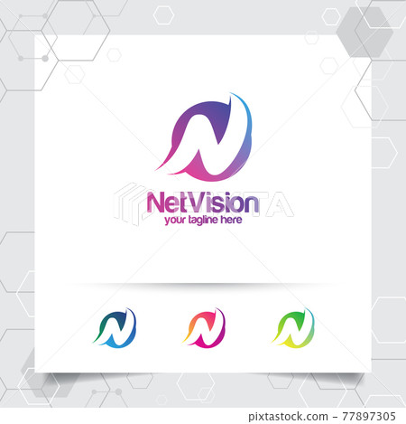 Digital logo letter N design vector with modern... - Stock Illustration ...