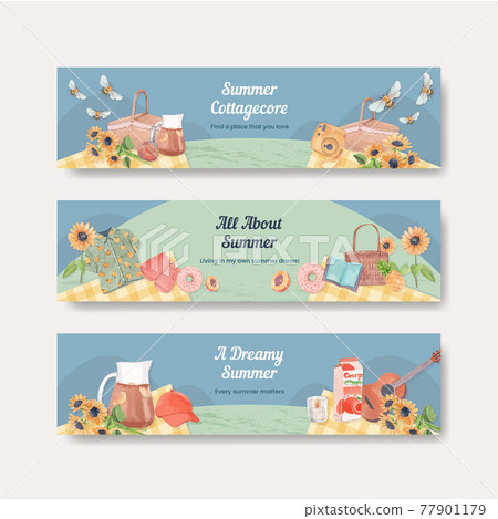 banner template with summer cottagecore... - Stock Illustration ...
