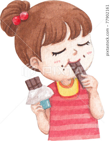 Cute character eating chocolate watercolor - Stock Illustration ...