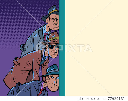 retro spies listening through the wall. A few... - Stock Illustration ...