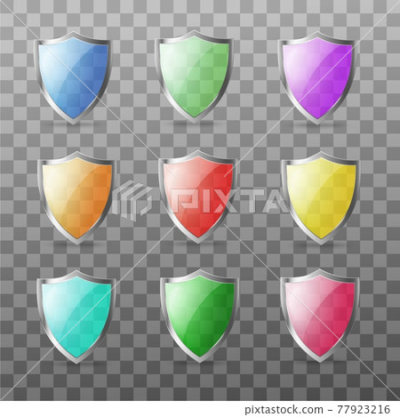 Set of color glass security shields, realistic... - Stock Illustration ...