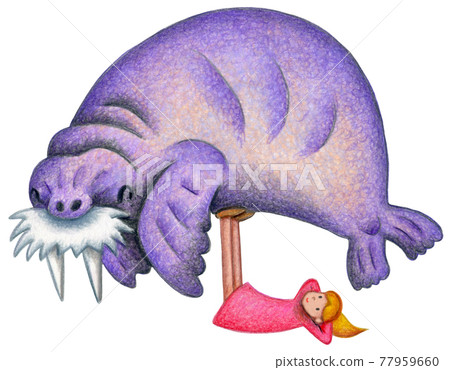 Walrus and girl - Stock Illustration [77959660] - PIXTA