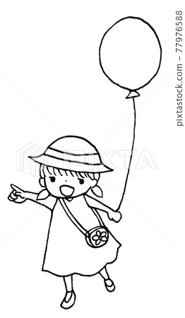Illustration line drawing of a girl frolicking... - Stock Illustration ...
