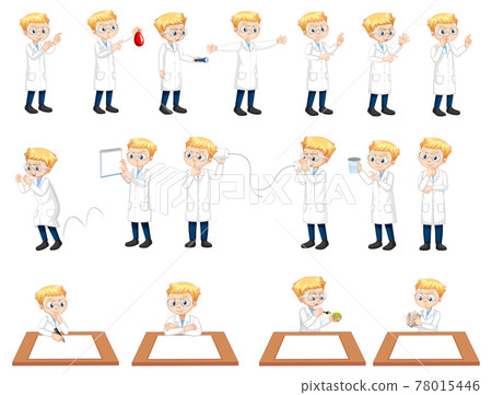 Set of a scientist boy in different poses... - Stock Illustration ...
