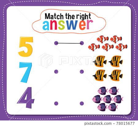 Match the right answer math worksheet for kids - Stock Illustration ...