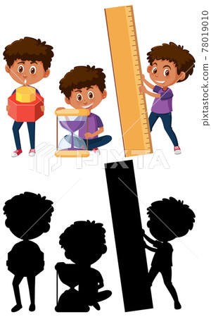 Set of a boy holding different math tools with... - Stock Illustration ...