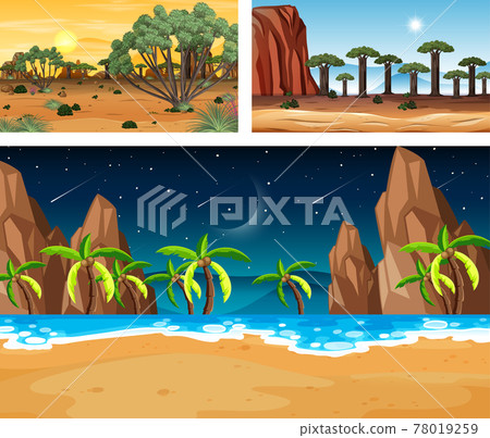 Three different nature landscape scenes - Stock Illustration [78019259 ...