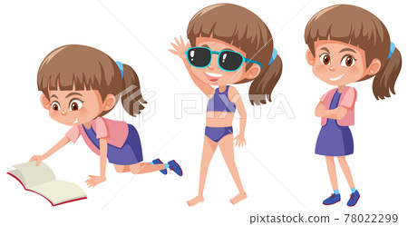 Set of a girl with different positions - Stock Illustration [78022299 ...